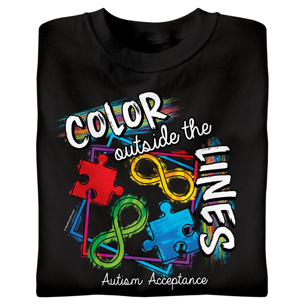 Color Outside the Lines Autism Acceptance T-Shirts